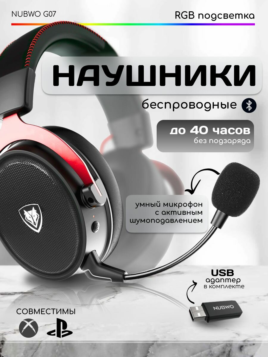 Беспроводные игровые наушники NUBWO G07, Bluetooth 5.2, 2.4Ггц. Игровые наушники для PC, PS, Xbox