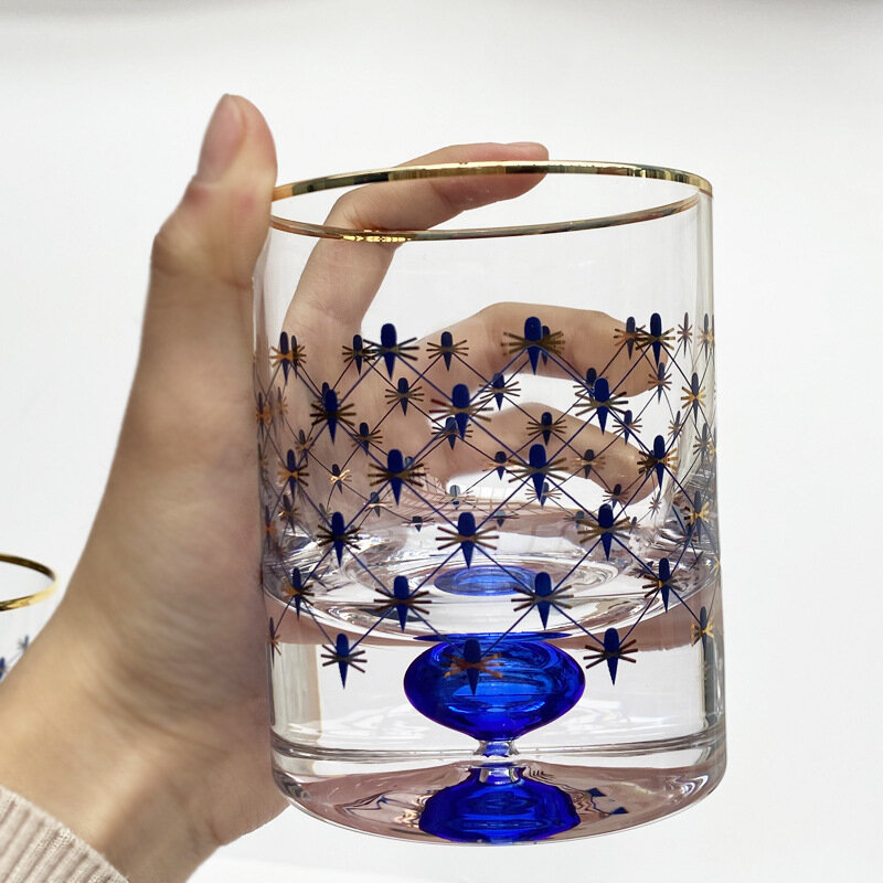 Русский кобальтово-синий сетчатый хрустальный стакан для виски, кубок для сока, легкий роскошный свадебный подарок