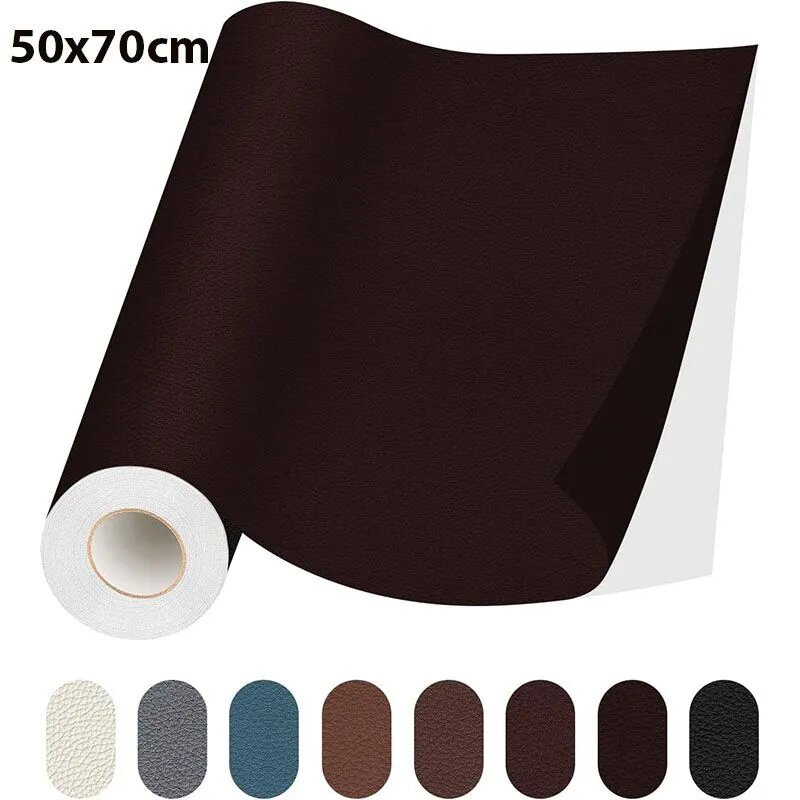 Кожаная заплата для ремонта дивана 50х137см, самоклеющийся ремкомплект для дивана, автокресла (темно-коричневый)