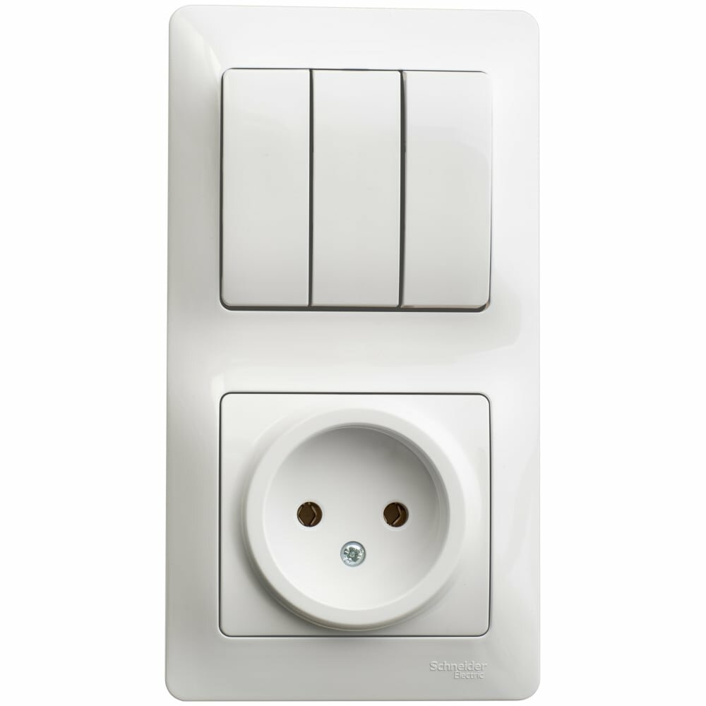 Блок розетка + 3-клавишный выключатель Systeme Electric GLOSSA Белый GSL000176