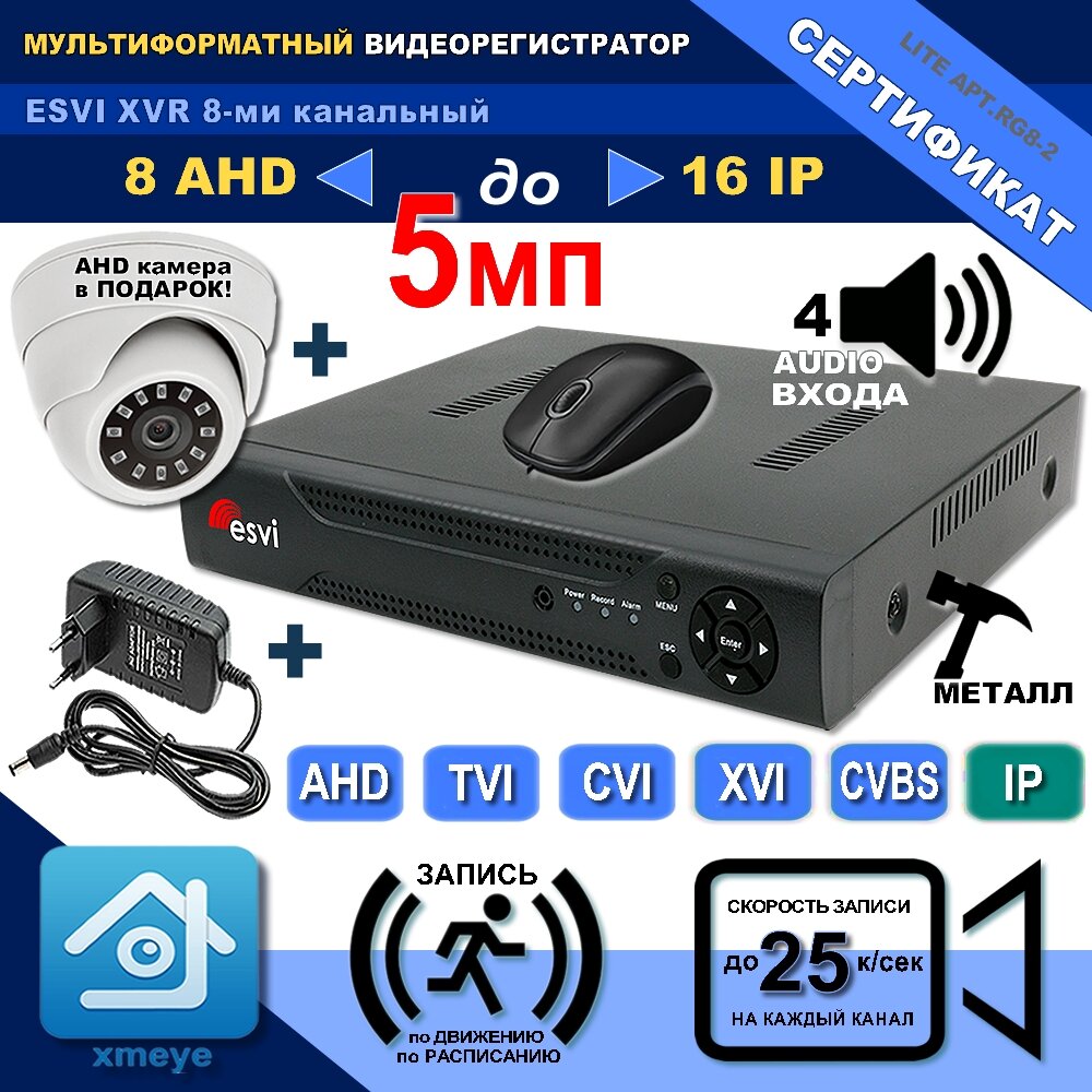 Регистратор ESVI LITE АРТ. RG8-2 гибрид 8 AHD камер, 16 IP
