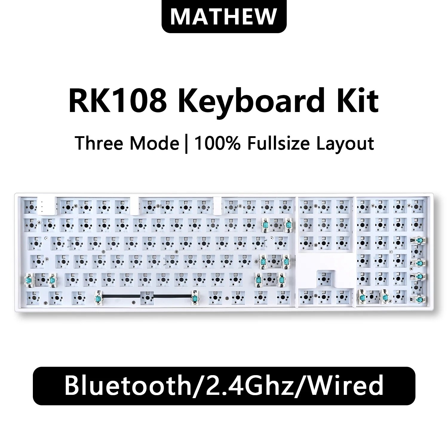 Royal Kludge RK108 механическая клавиатура 108 клавиш черная White kit
