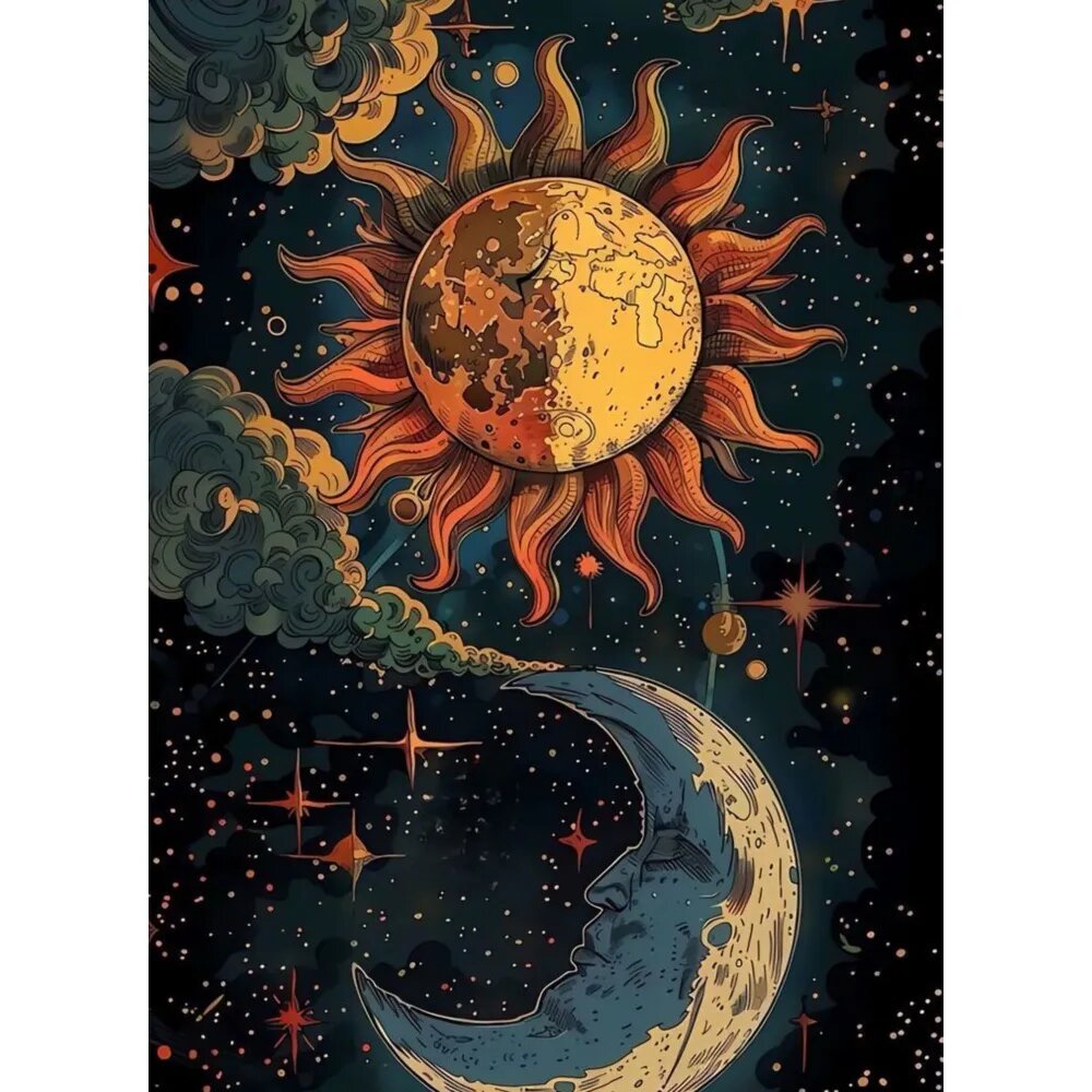 Лмазная Мозаика "Абстракция Солнце Луна Космос" 40*50 См, Безрамная, Идеальна Для Дома, Украшения, Подарков.