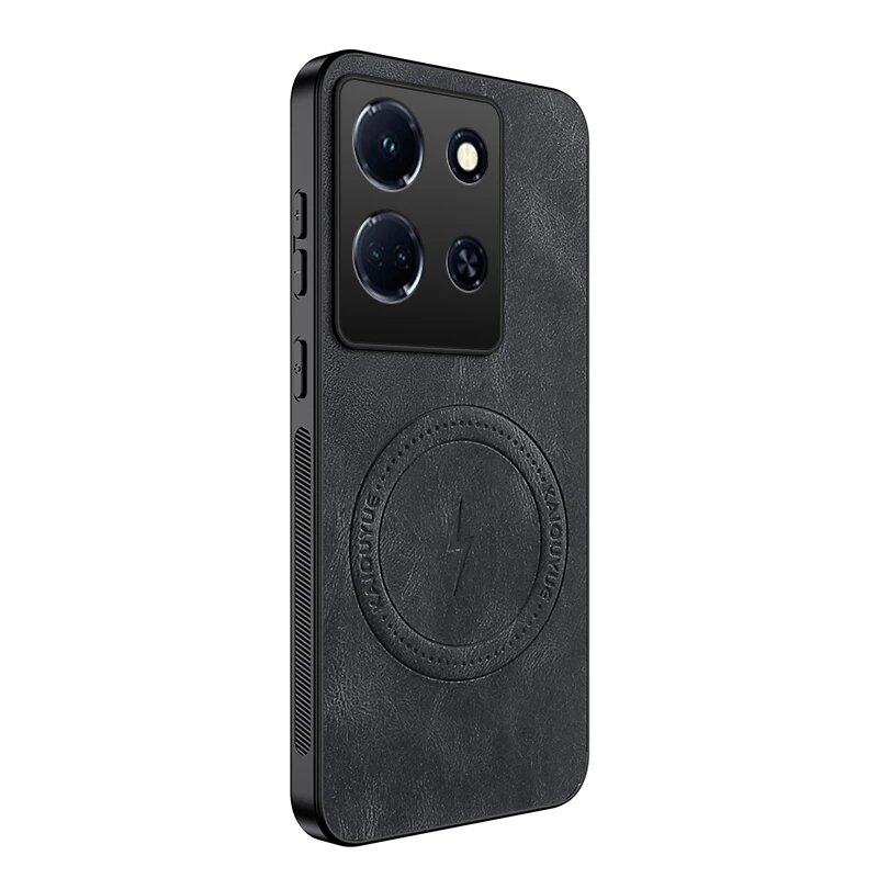Роскошный кожаный чехол для Infinix Note 30 Magsafe с магнитной Инфиникс Ноте 30 Про, Черный, Black