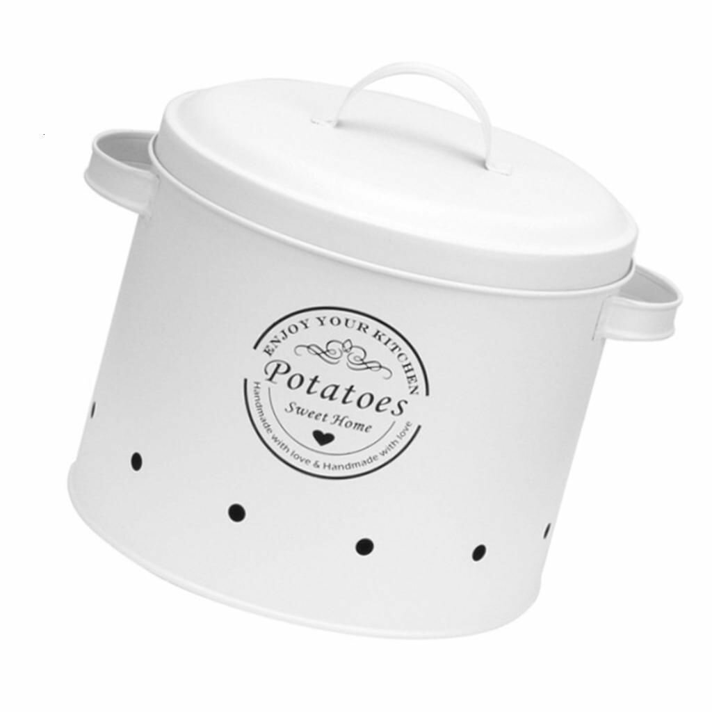 Винтажный жестяной контейнер в стиле фермерского дома для хранения картофеля и лука, Белый - Ведро для картофеля