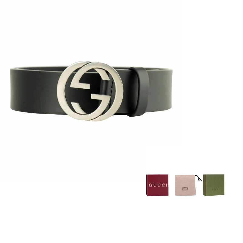 GUCCI INTERLOCKING Кожаные ремни Мужской Черный Ширина 3,8 см 75