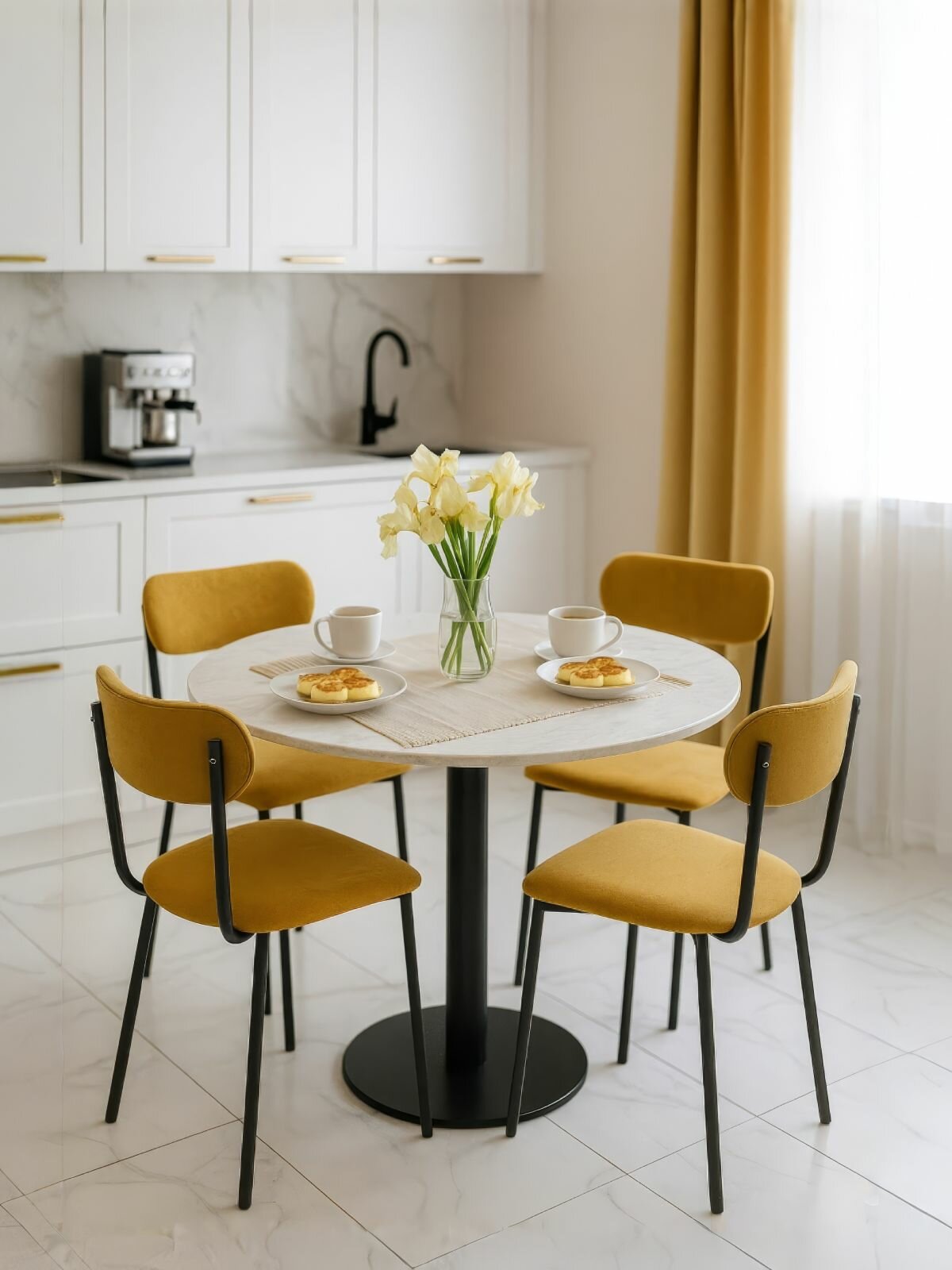 Стулья для кухни и обеденной зоны 4шт комплект, мягкие со спинкой, антивандальный велюр, 41 х 47 х 81 см, Горчичный