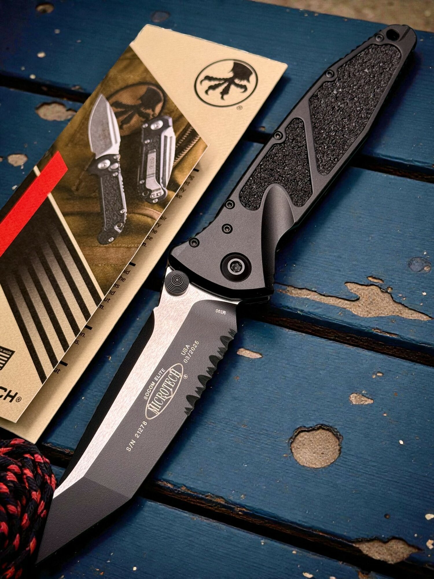 Нож складной MicroTech MCT1612T Socom Elite, Part Serrated Black Blade, Black Handle