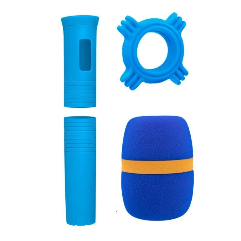 Силиконовый чехол для беспроводного микрофона с ветрозащитой и противоскользящими кольцами, Синий