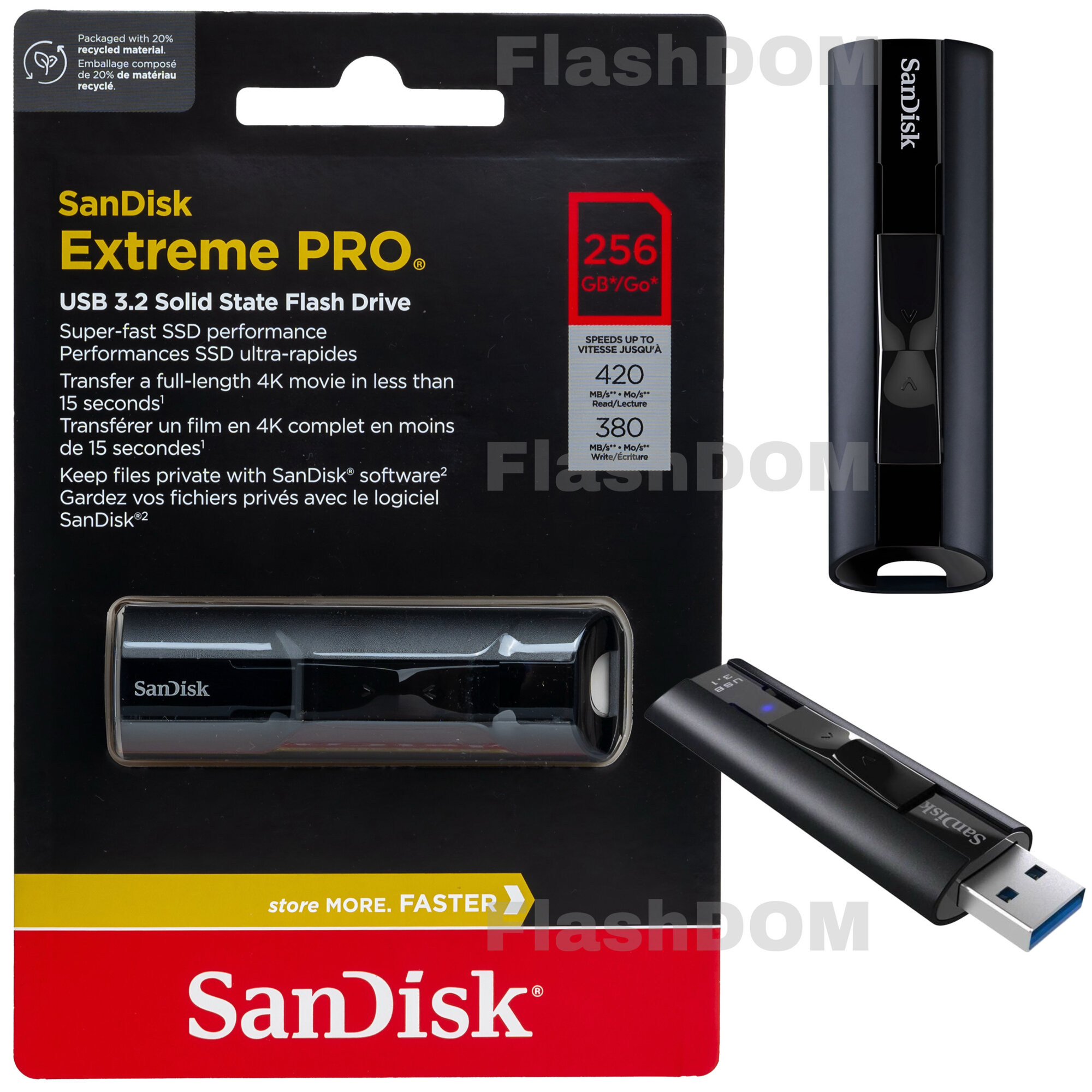 Флеш-накопитель SanDisk USB 3.2 Gen 1 256 ГБ Extreme PRO Solid State Flash drive Type A