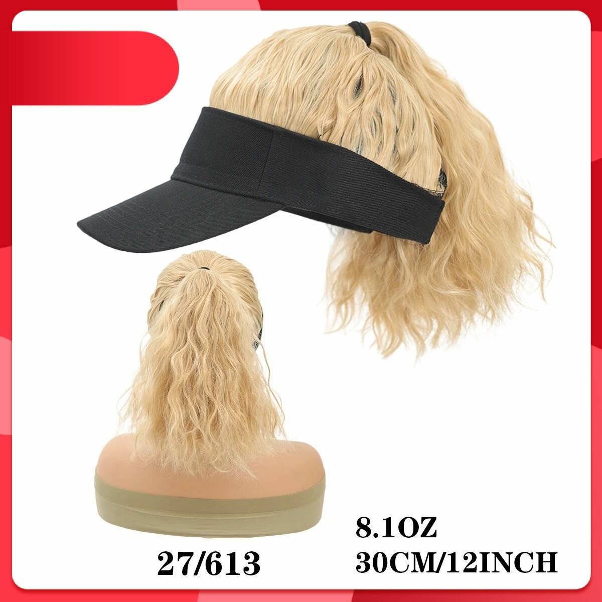 Шляпа-парик, черная бейсболка с волнистым хвостом длиной 30 см