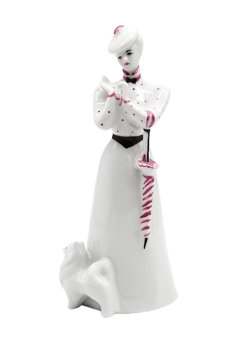 Статуэтка Дулёвский фарфор Дама с собачкой, 21.3см, в розовом ДС240