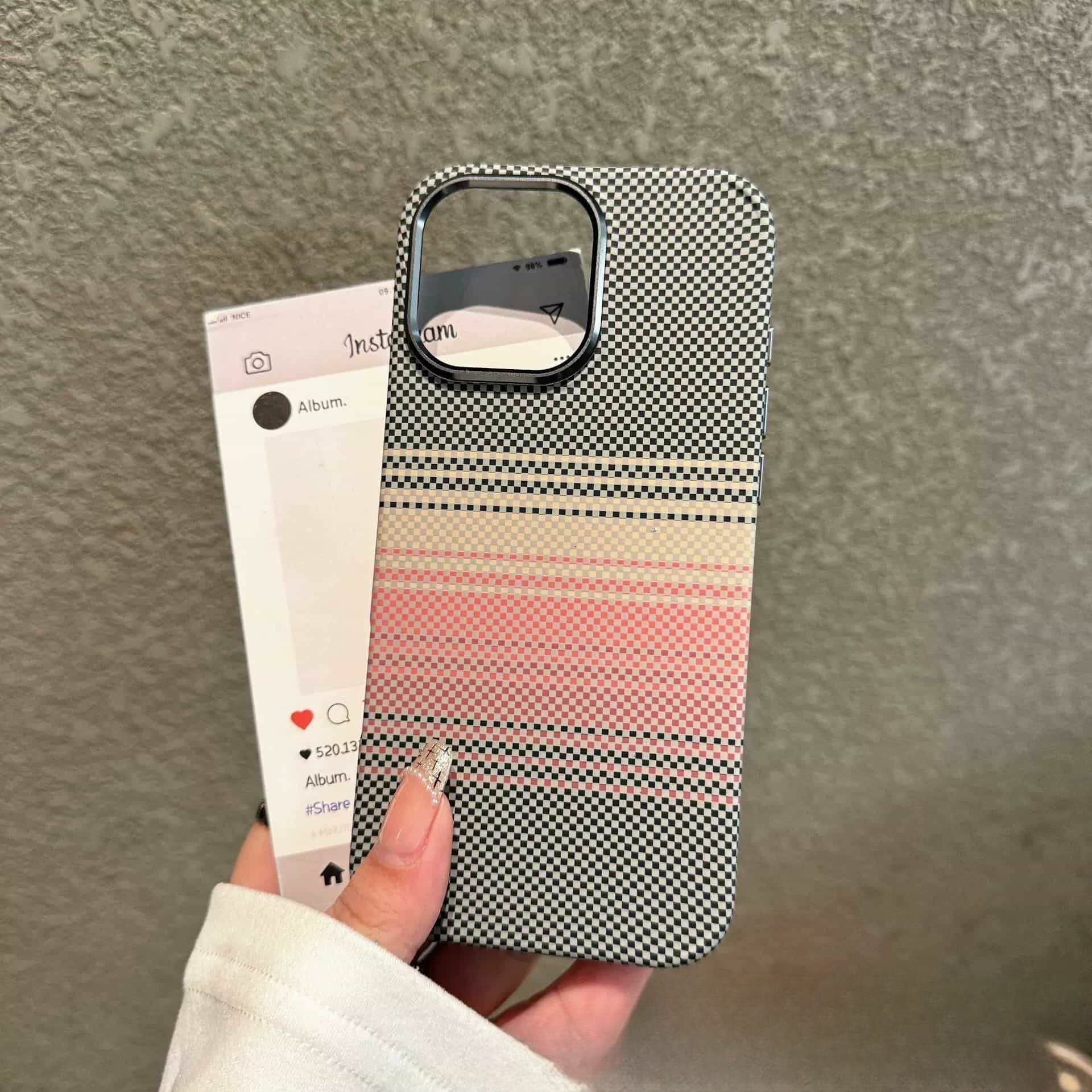 Карбоновый чехол Rikey (кевлар/арамид) для iPhone 14 Plus точный аналог PitakaКарбоновый чехол Rikey вязать