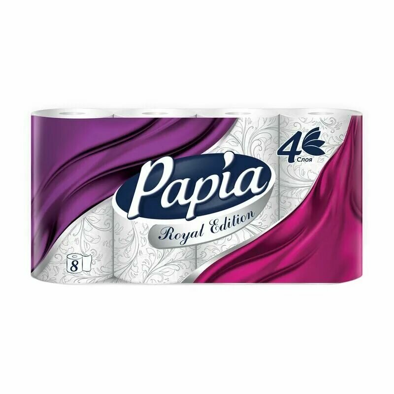Туалетная бумага papia 4 слоя, 16 рулонов 2 упаковки, для всей семьи
