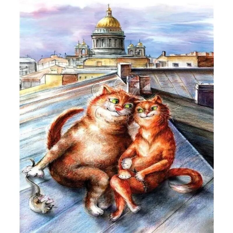 Алмазная Мозаика "Коты Художника Владимира Румянцева" 40х50 Алмазная Вышивка / Картина Стразами, Полная Выкладка