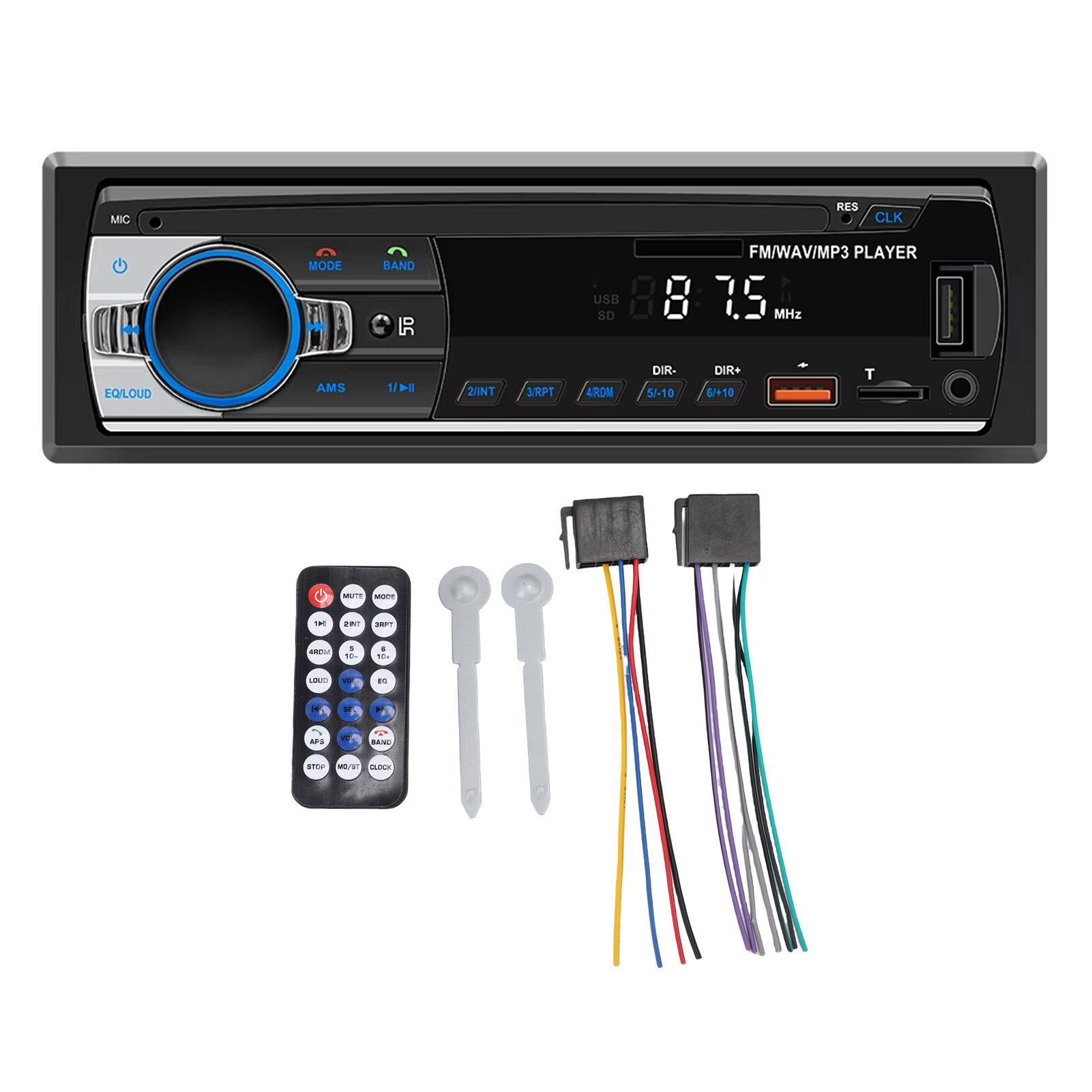 Автомагнитола Bluetooth, однодиновая, с беспроводным пультом дистанционного управления, управлением через приложение, поддержкой FM, MP3, AUX, двойным USB-портом, эквалайзером и быстрой зарядкой.