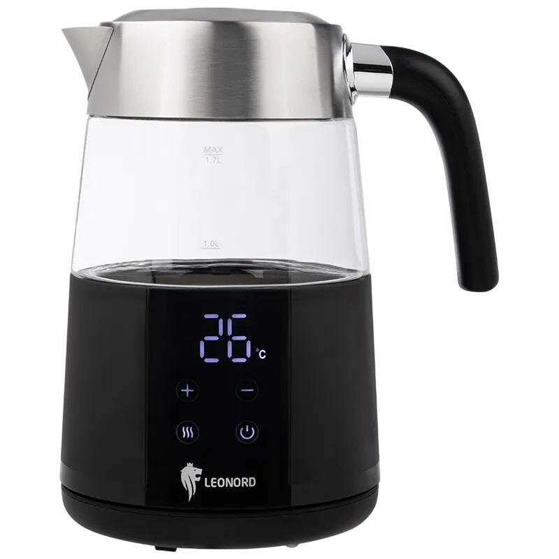 Чайник электрический 1.7Л 1850-2200ВТ диск стекло/пластик сенсор УПР регул темп функц памяти LEONORD