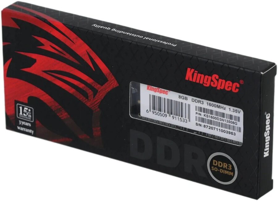 Память SO-DDR3L 8Gb 1600MHz Kingspec KS1600D3N13508G RTL