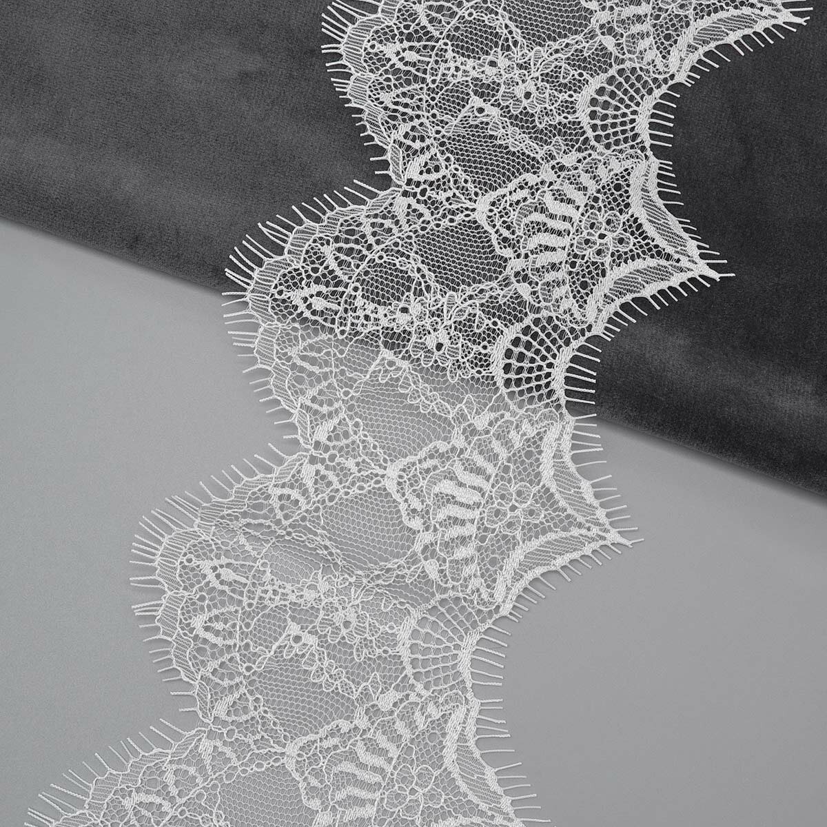 Кружево шантильи реснички на сетке для рукоделия и шитья, 9 см х 3 м, цвет белый