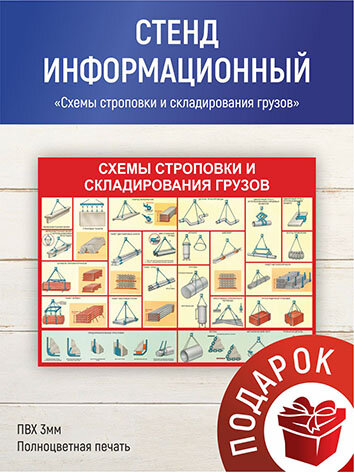 Стенд плакат безопасность "Схемы складирования и строповки грузов", плакат пвх 3мм, 80х60 см