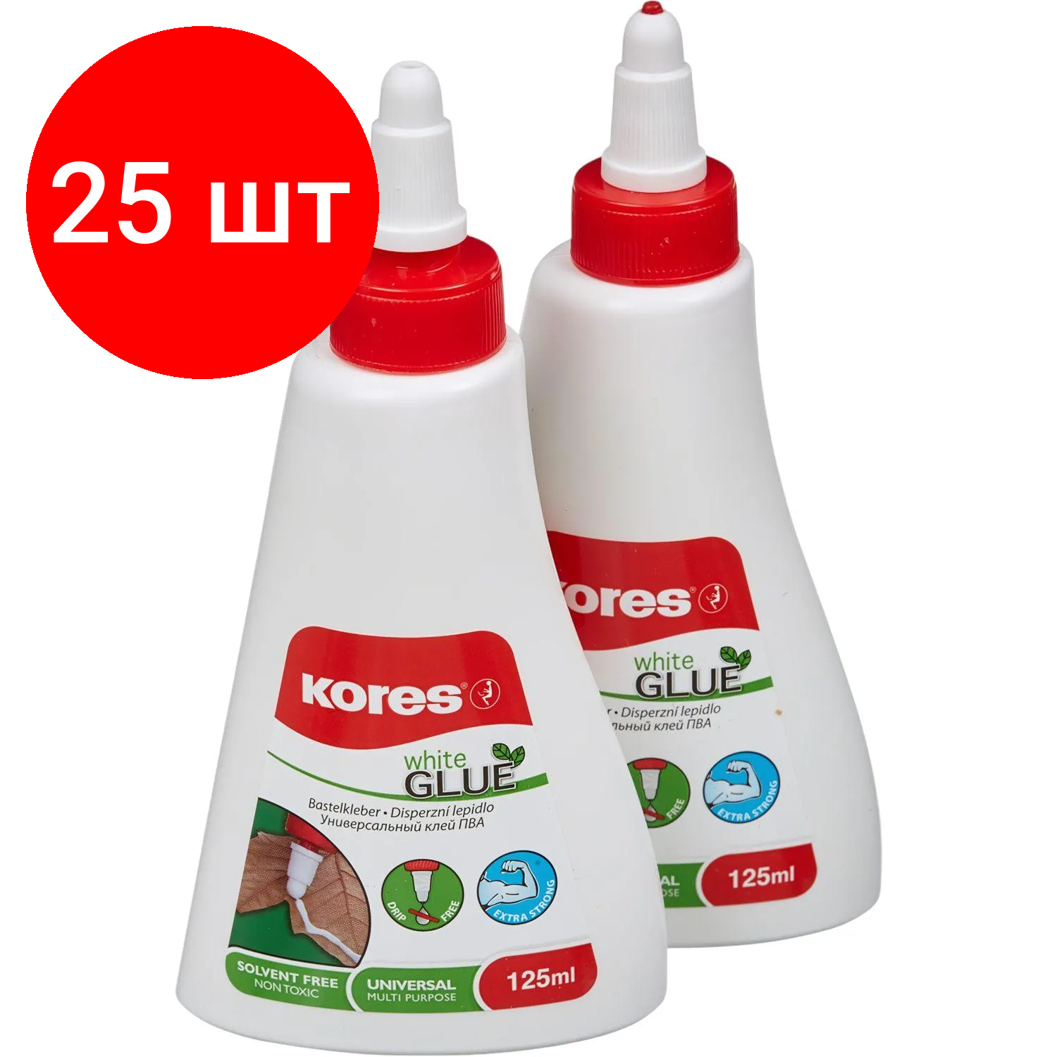 Комплект 25 штук, Клей ПВА 125мл KORES '75825.02