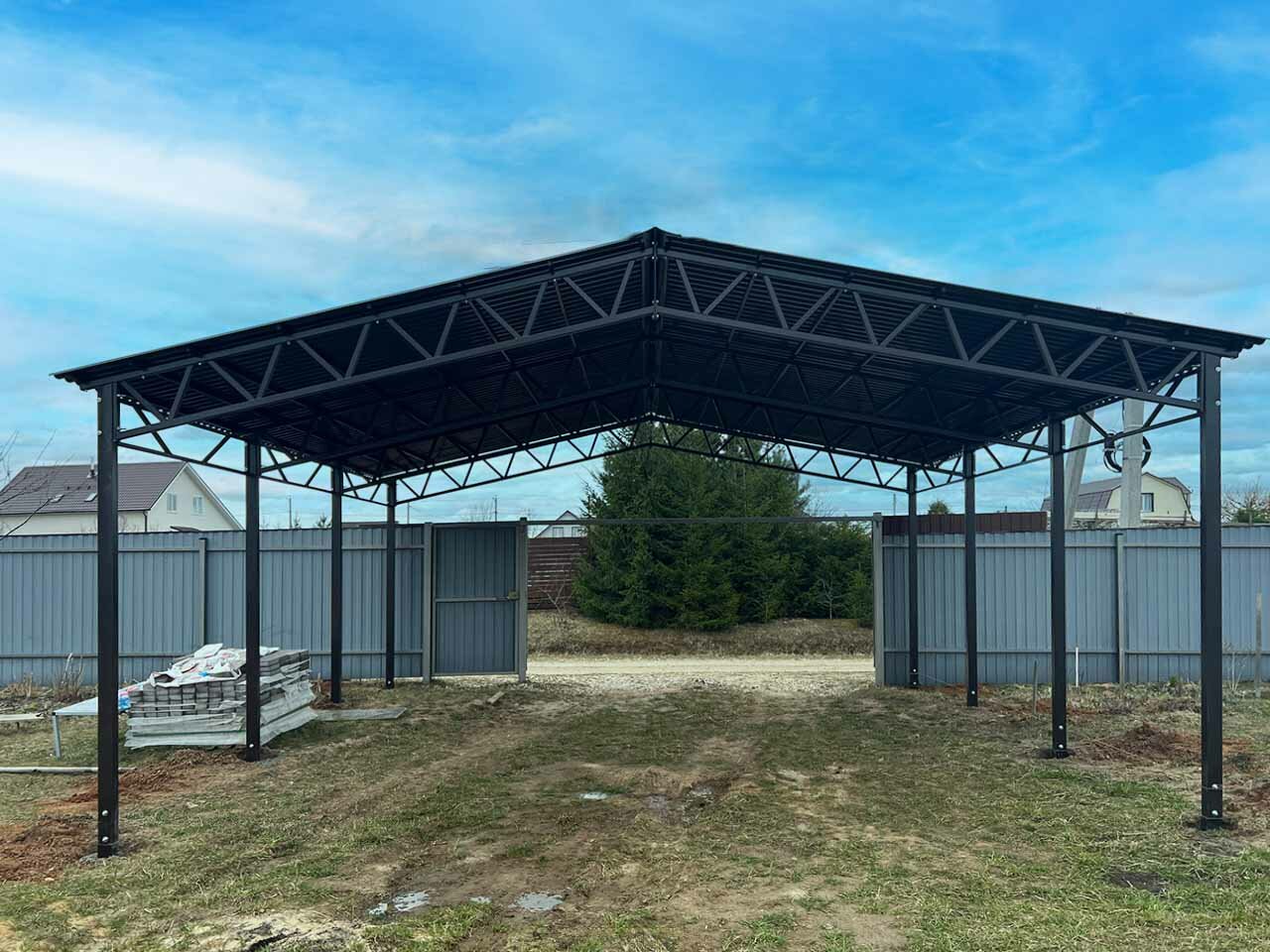 Навес сборный автомобильный Комфорт+ 6x6, металл, профлист/поликарбонат