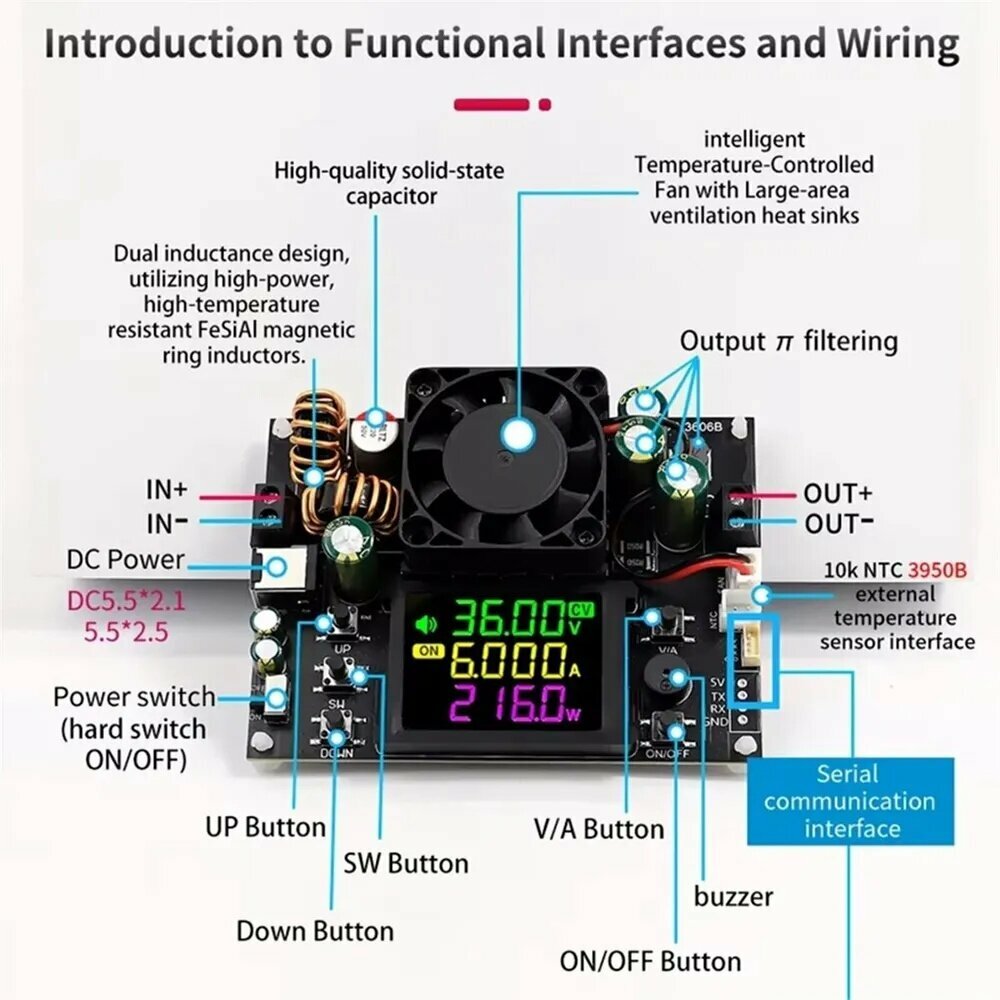 Регулируемый регулятор напряжения с ЧПУ Источник питания DC Buck Boost Converter