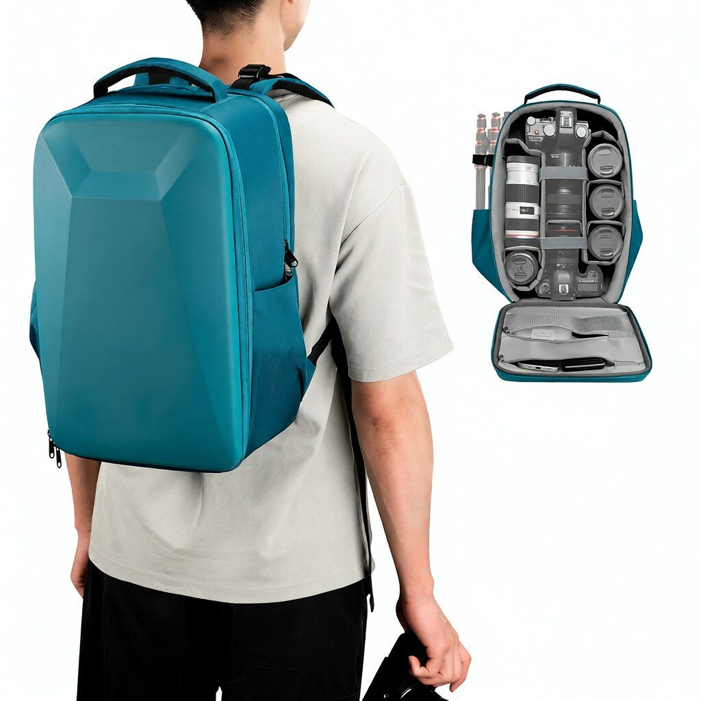 K&F CONCEPT Рюкзак для камер многофункциональный жёсткий кожаный для DSLR 22L большой вместимостью водонепроницаемый с отделением для ноутбука 15.6 дюймов и дождевиком для фотографов мужчин и женщин