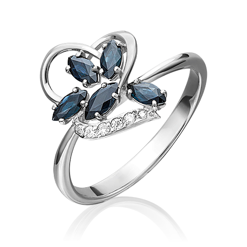 Кольцо, белое золото, 585 проба, сапфир, бриллиант