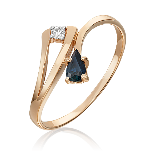 Кольцо, красное золото, 585 проба, бриллиант, сапфир