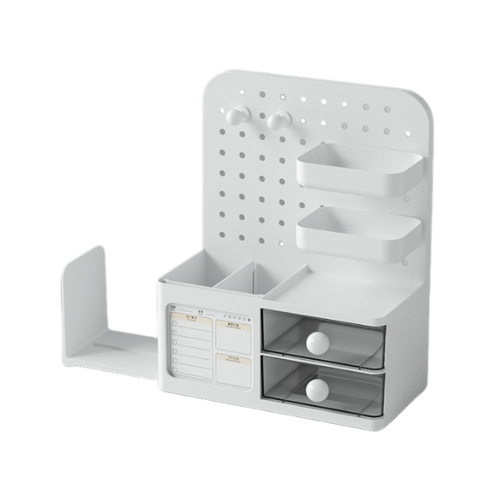 Ящик для хранения с доской с отверстиями для стола, офиса, студенческой общежития, стола, можно фиксировать в пенал, подставка для книг, белый с горным ледником, extendable, one-pull expansion, flexible adaptability, pegboard DIY, versatile