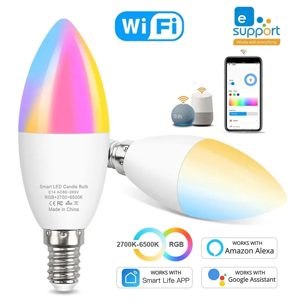 Лампочка, Цоколь: E14, 5 Вт, Светодиодная, 1 шт.