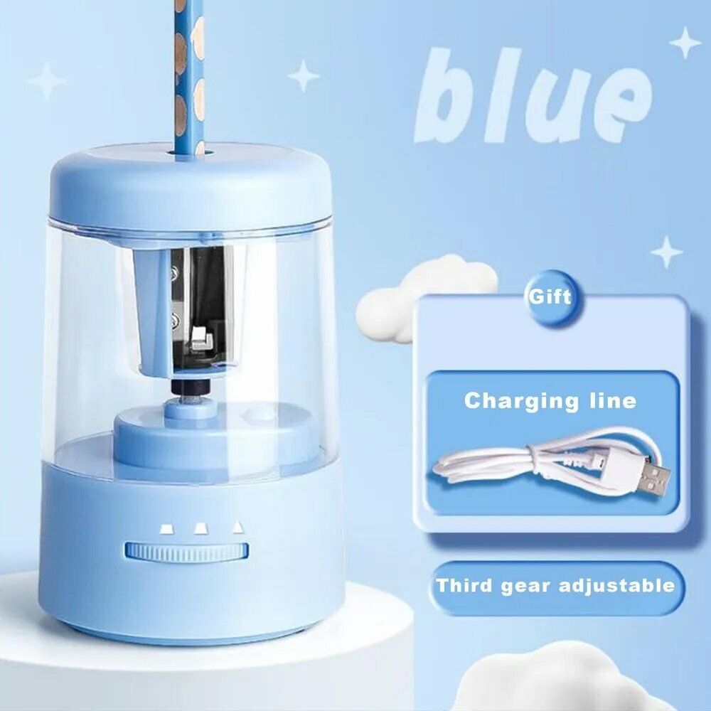 Точилка для карандашей электрическая с контейнером для стружки (электроточилка) Double Blade, двойное лезвие, USB-зарядка