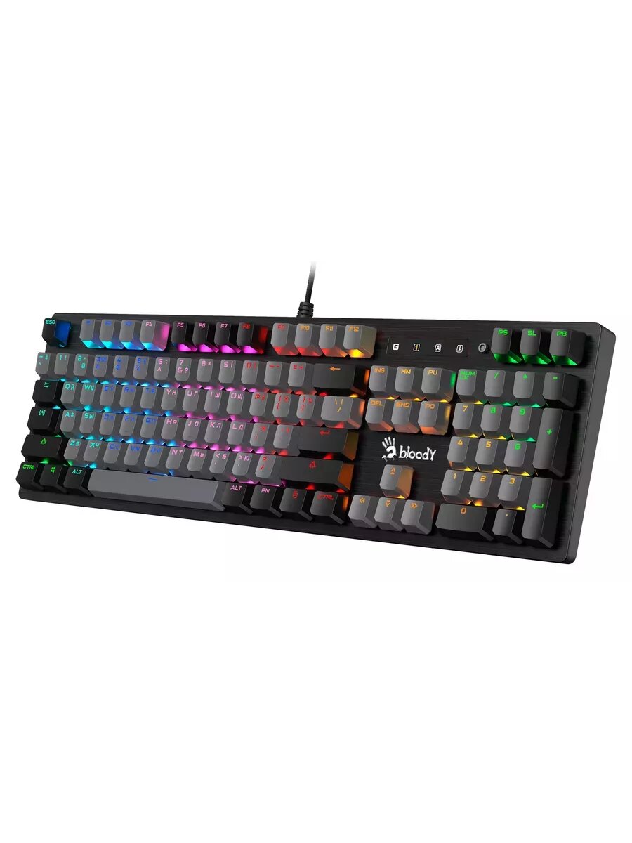 Клавиатура A4Tech Bloody B828N чёрного/серого цвета, механическая, 104 клавиши, USB, проводное соединение