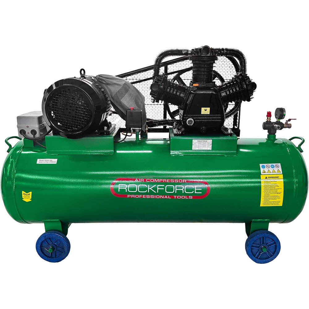 Компрессор 3-х поршневой с ременным приводом Rockforce (7.5кВт, ресивер 300л, 900л/м, 380В) RF-TB390-300(62486)