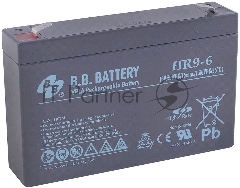 Аккумуляторная батарея B.B. Battery HR 9-6 (6В 9Ач ДхШхВ 151x34x94 мм, масса 1,4 кг) клеммы F2