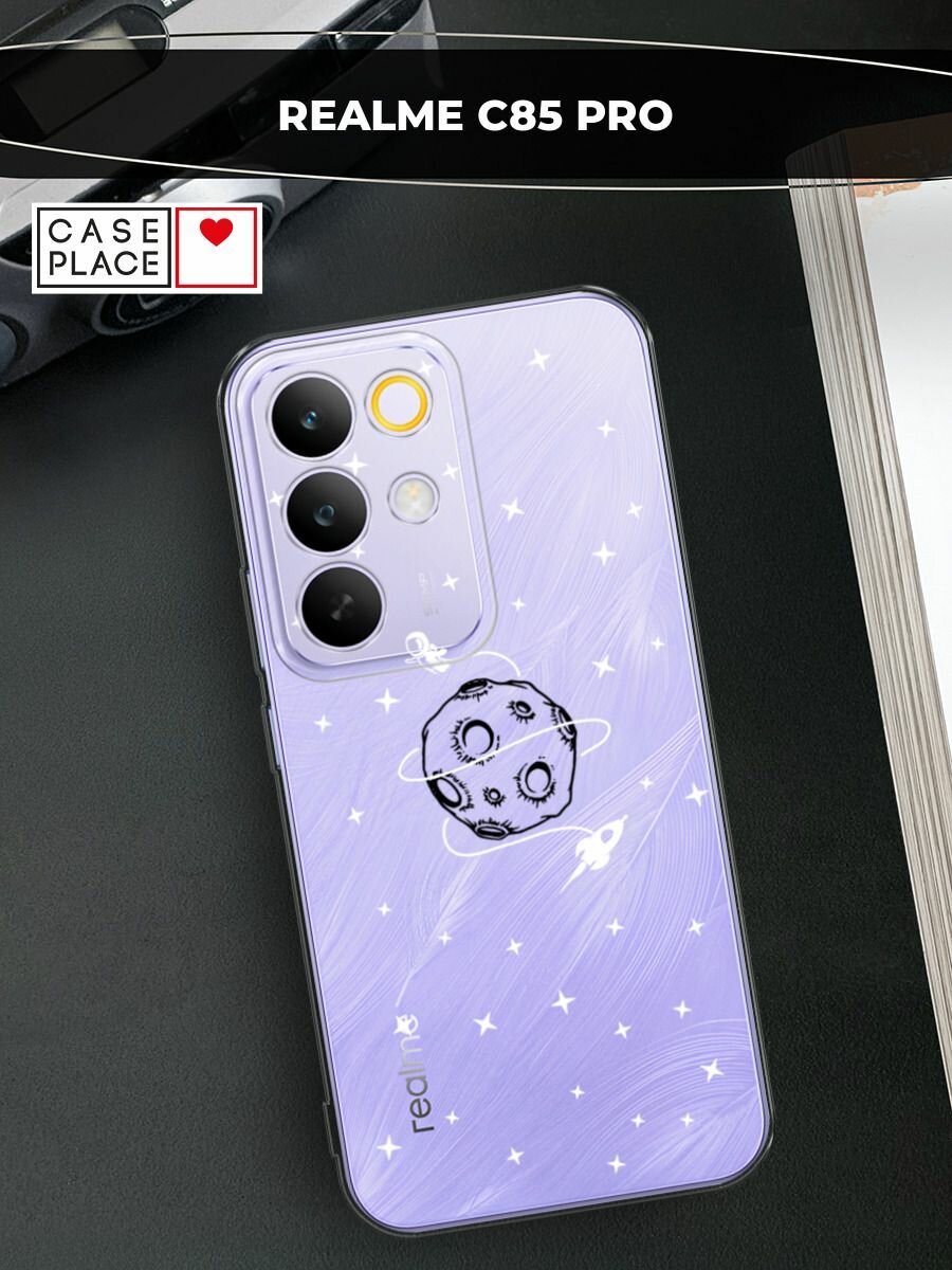 Чехол на Realme C85 Pro / Реалми C85 Про с принтом Полет вокруг луны, прозрачный