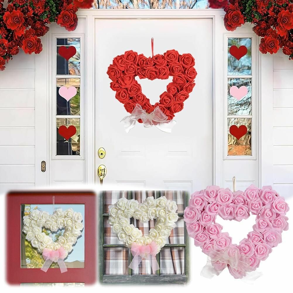 Венок из белых роз на Валентины новинка 2026 венок с сердечками для свадебного декора