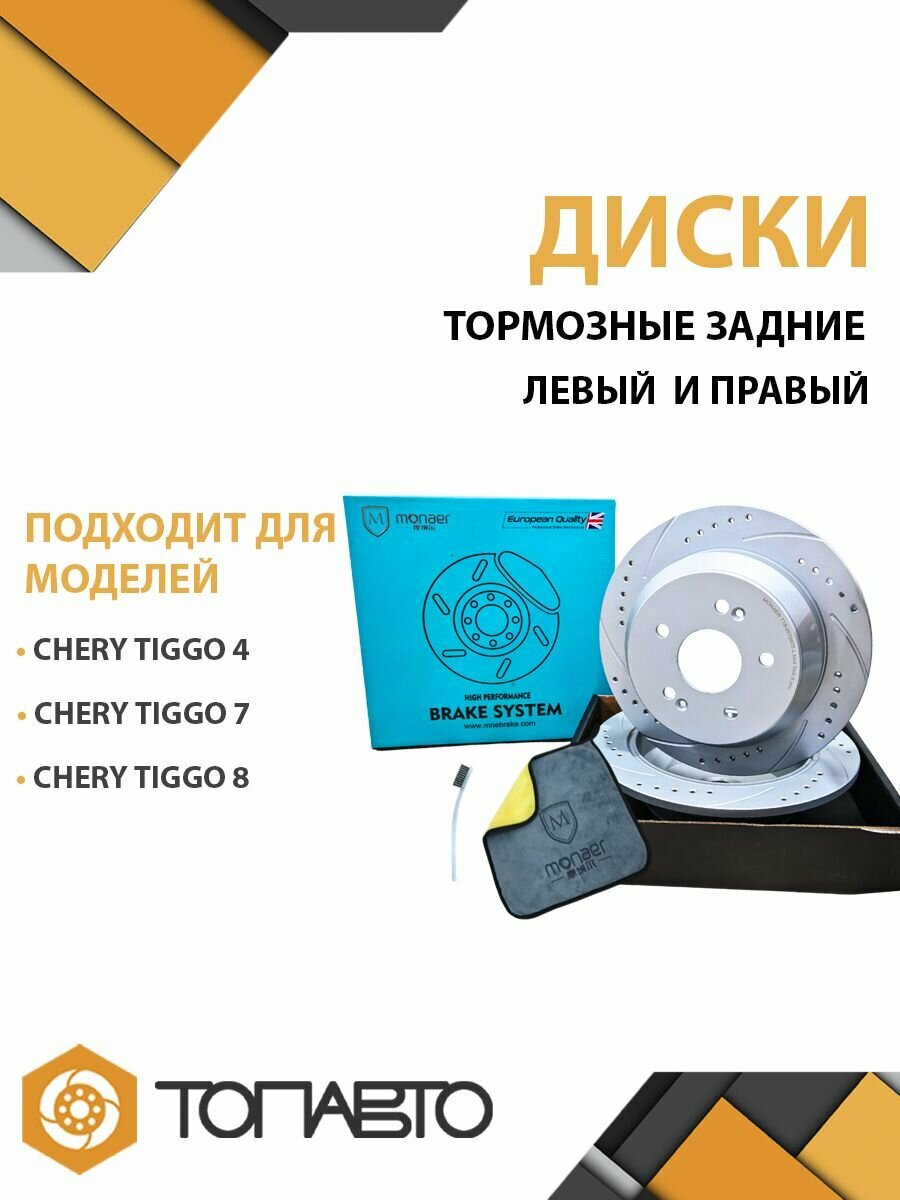 Задний перфорированный тормозной диск Monaer для CHERY TIGGO 4, CHERY TIGGO 7, CHERY TIGGO 8 левый / правый