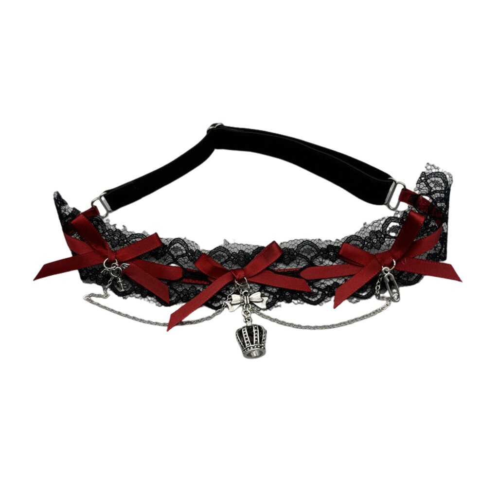 Стильный кружевной эластичный пояс для подвязок на бедрах с бантом и цепочкой для женщин регулируемой посадки, готический ремень для ремня безопасности на ногах