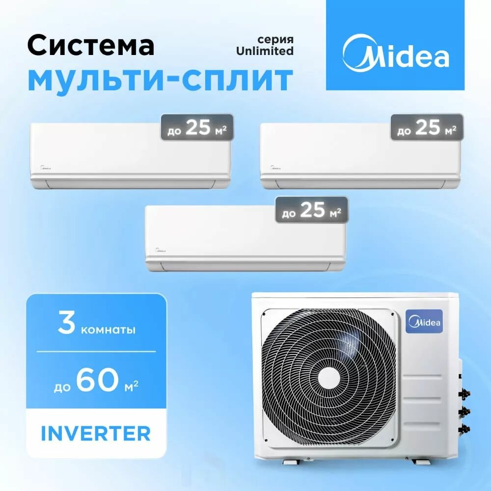 Мульти сплит-система настенная Midea MMAG2-09N8D0-I/MMAG2-09N8D0-I/MMAG2-09N8D0-I/M3OG-21HFN8-Q1 Unlimited inverter