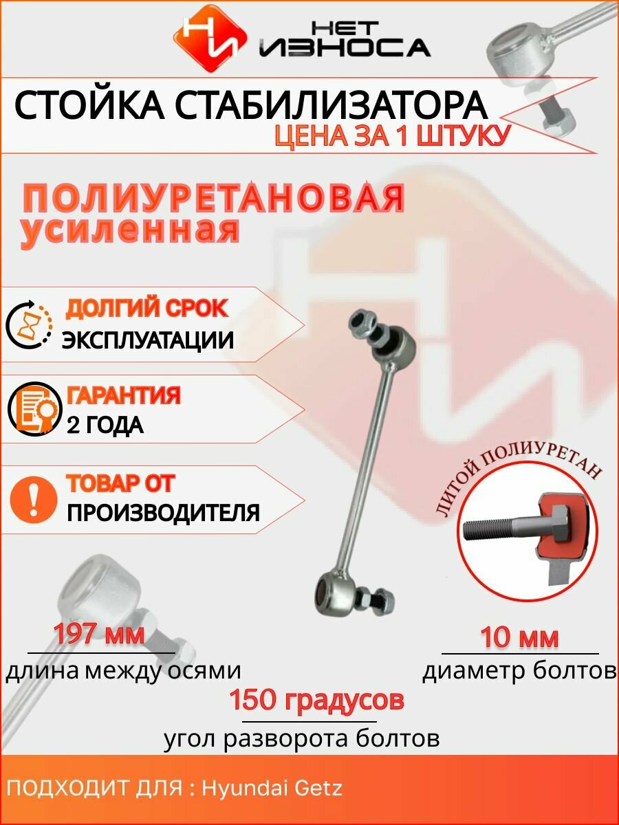 Стойка стабилизатора усиленная полиуретановая NL154A Hyundai Getz