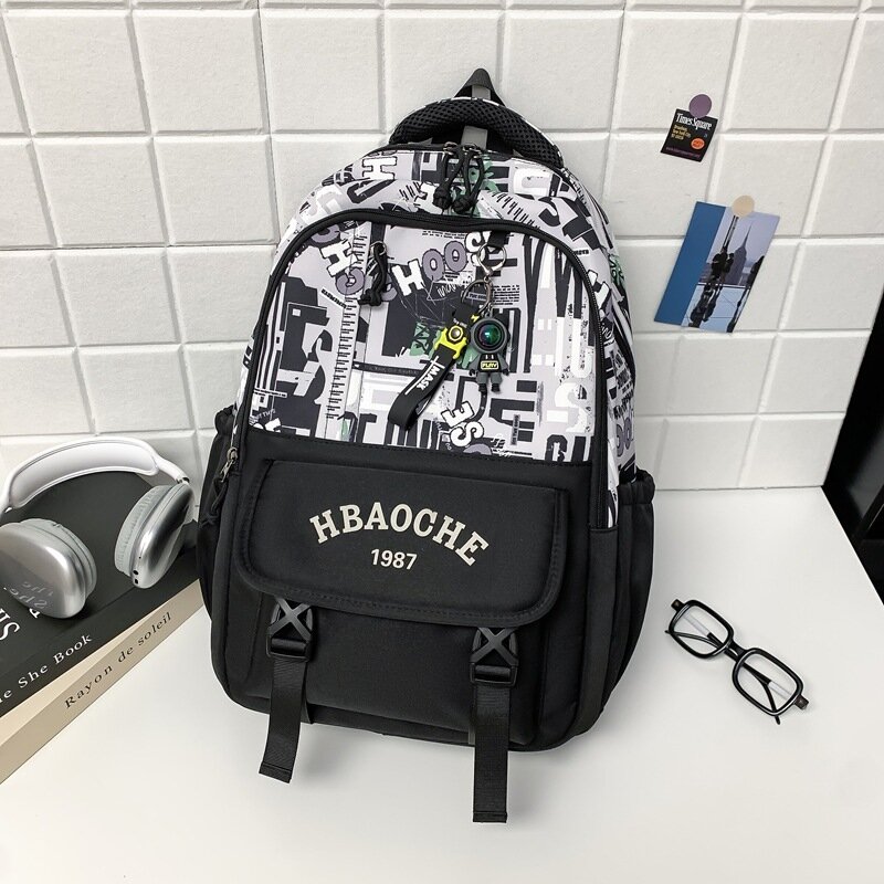 2026 Лесной стиль INS Свежий большой объем Высококачественный граффити рюкзак для девочек в средней школе, старшей школе и колледже, двойной плечевой дорожный рюкзак