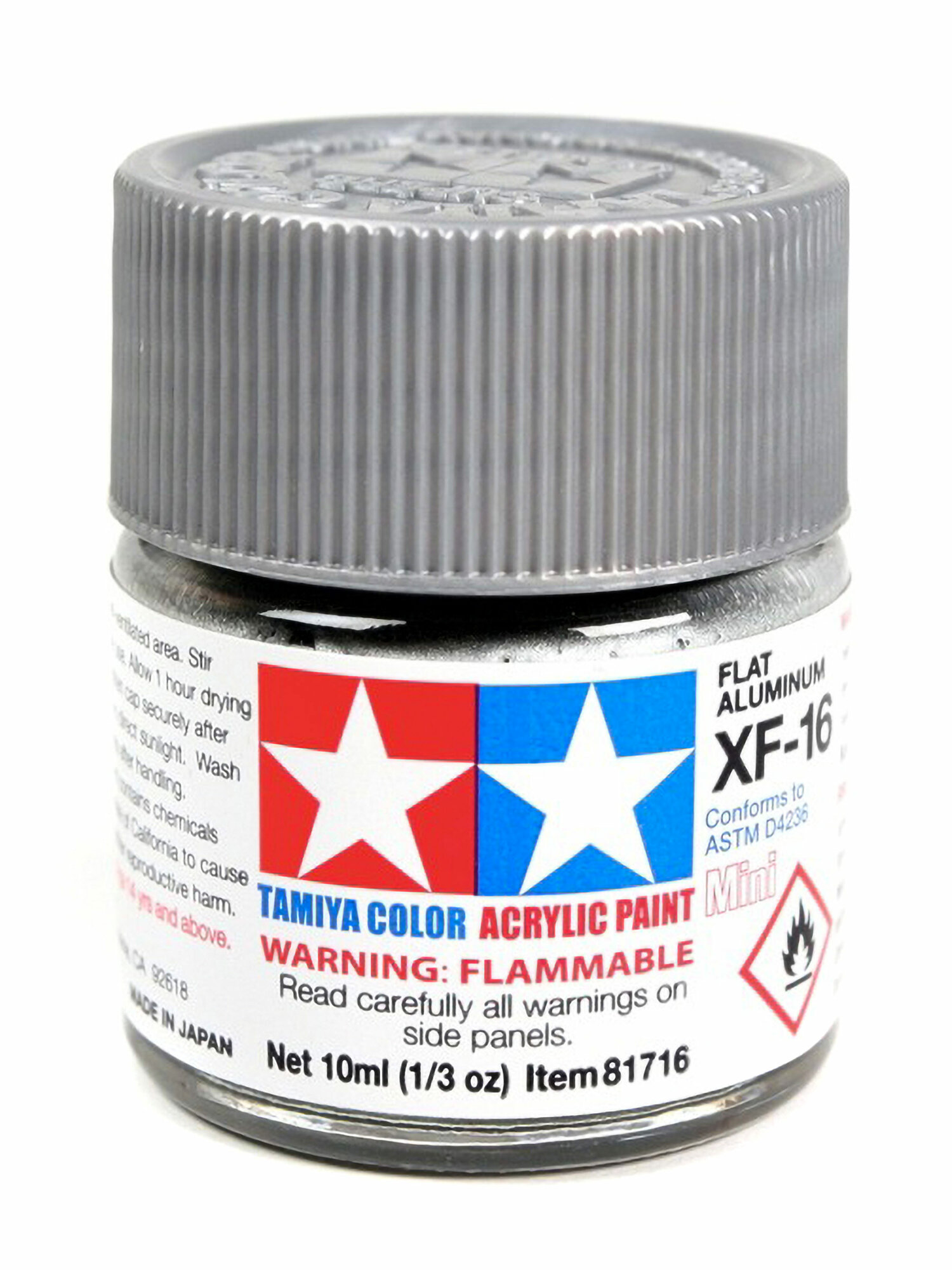 Краска акриловая Tamiya Color XF-16 Flat Aluminum 81716 алюминий матовый металлик, 10 мл