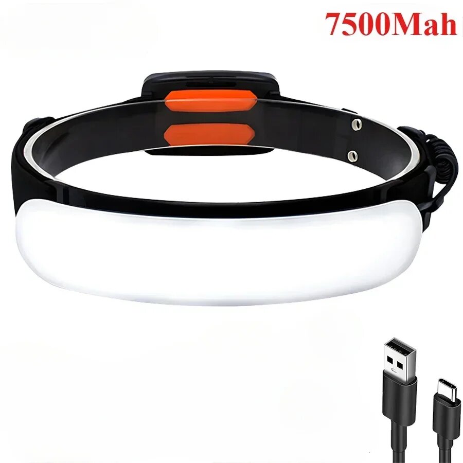 Налобный фонарь 7500mAh, черный, USB-C