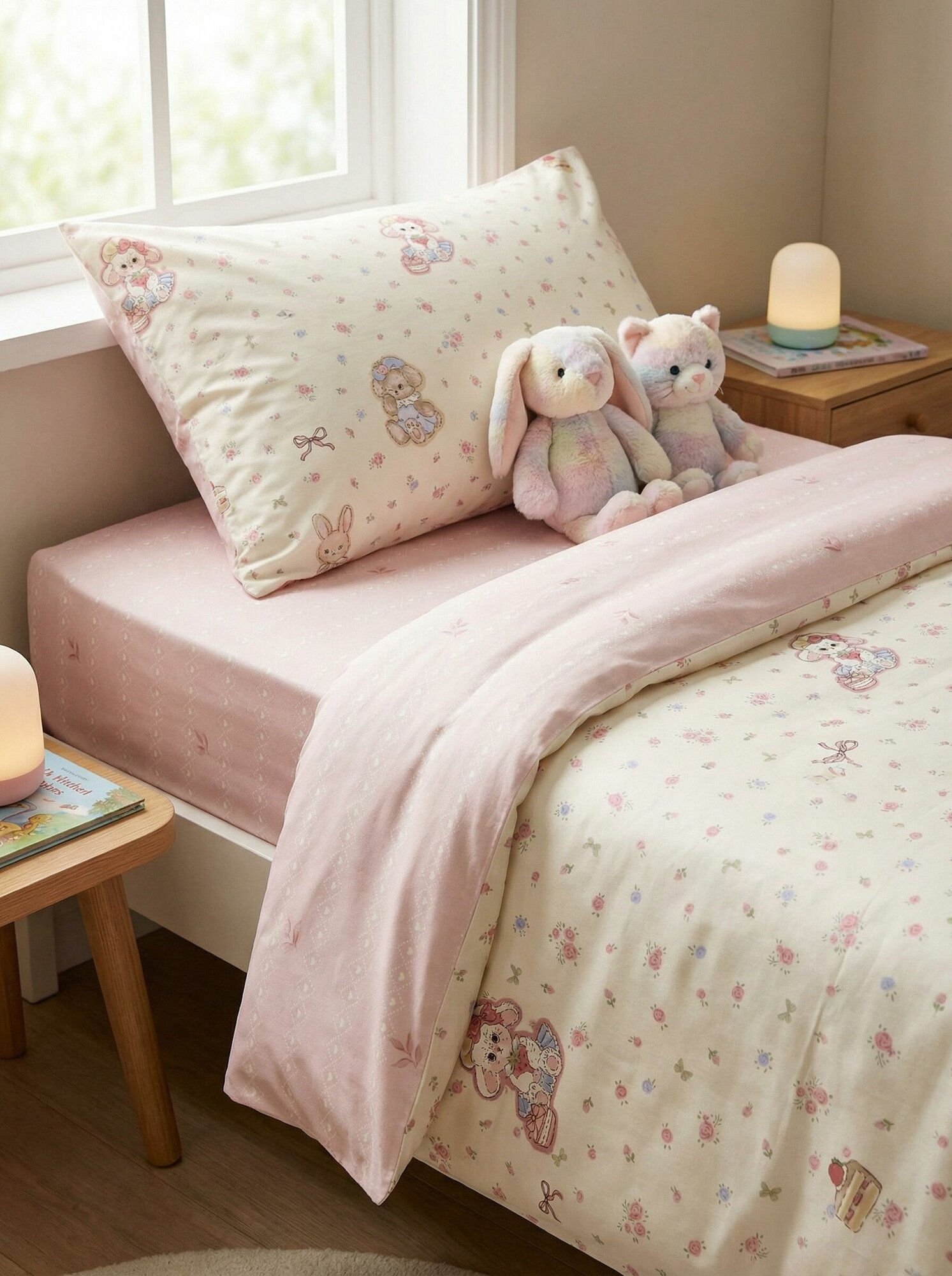 COROCOCO Комплект постельного белья Зверушки в розах 160х80 см.