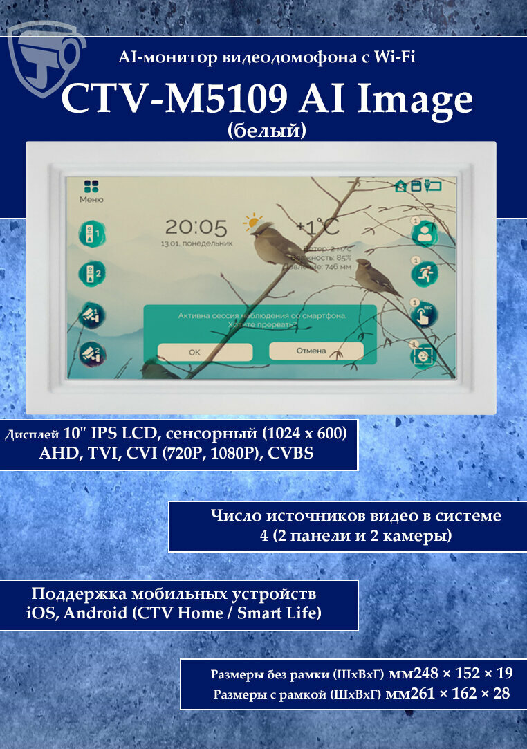 Видеодомофон для квартиры и частного дома CTV-M5109AI Image 10 с Wi-Fi и записью, белый