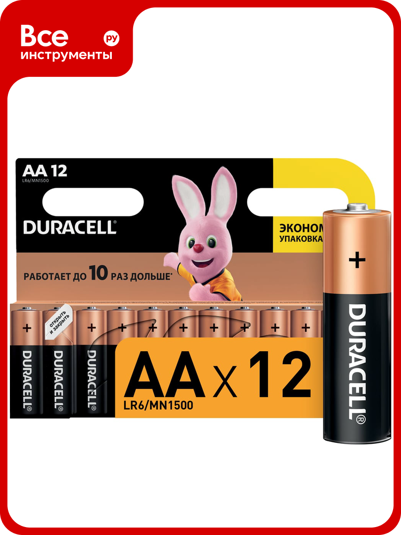 Батарейки щелочные Duracell, АА/LR6 12 шт C0037388