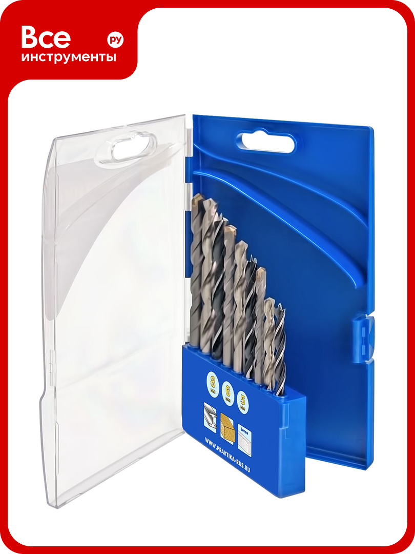 Набор сверл комбинированный Профи по металлу/бетону/дереву (9 шт) ПРАКТИКА 640-384