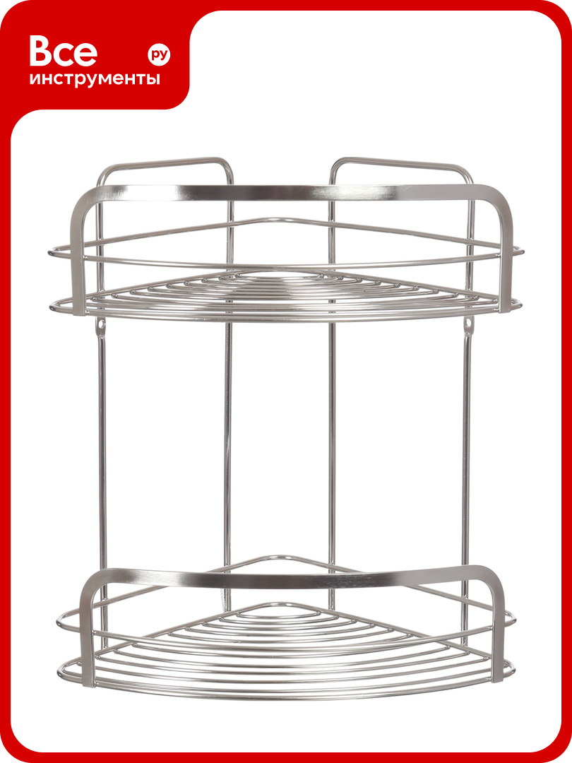 Угловая 2‑ярусная полка Vanstore MODERN PLUS из нержавеющей стали, хромовая отделка, настенный монтаж, модный